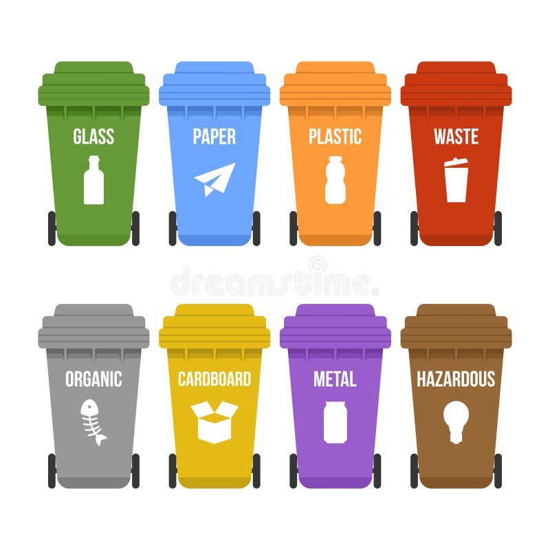 Multicolored Recycle Waste Bins on Wheels for Separate Garbage ...