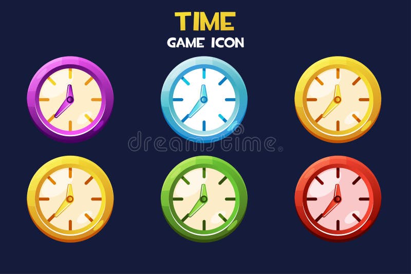 Multicolored Round Clock, Game Time Icons for Design. Stock Vector ...