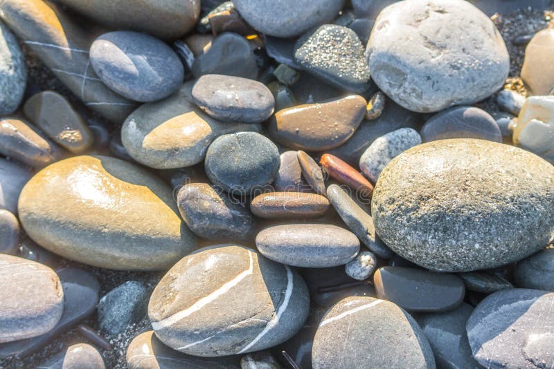Multicolored Round Stones on the Beach. Near the Sea and Sand Stock ...