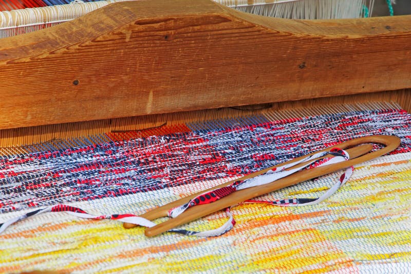 Multicolored Rug on a Weaving Loom. Stock Photo - Image of close, labor ...