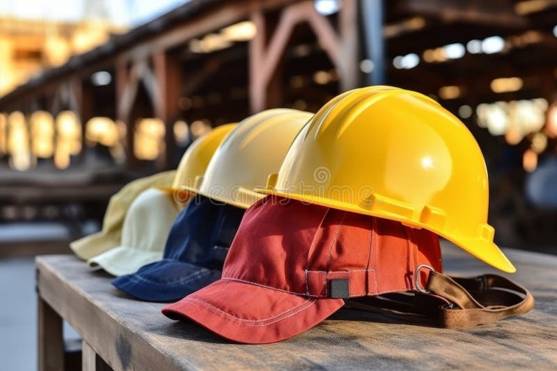 Multicolored Safety Construction Worker Hats for Teamwork in ...