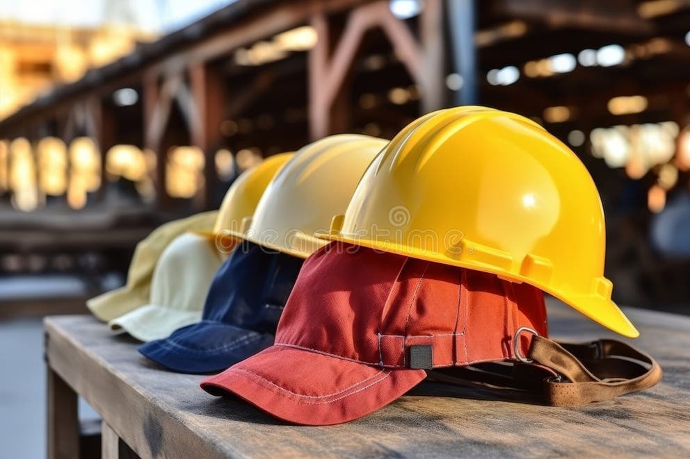 Multicolored Safety Construction Worker Hats for Teamwork in ...