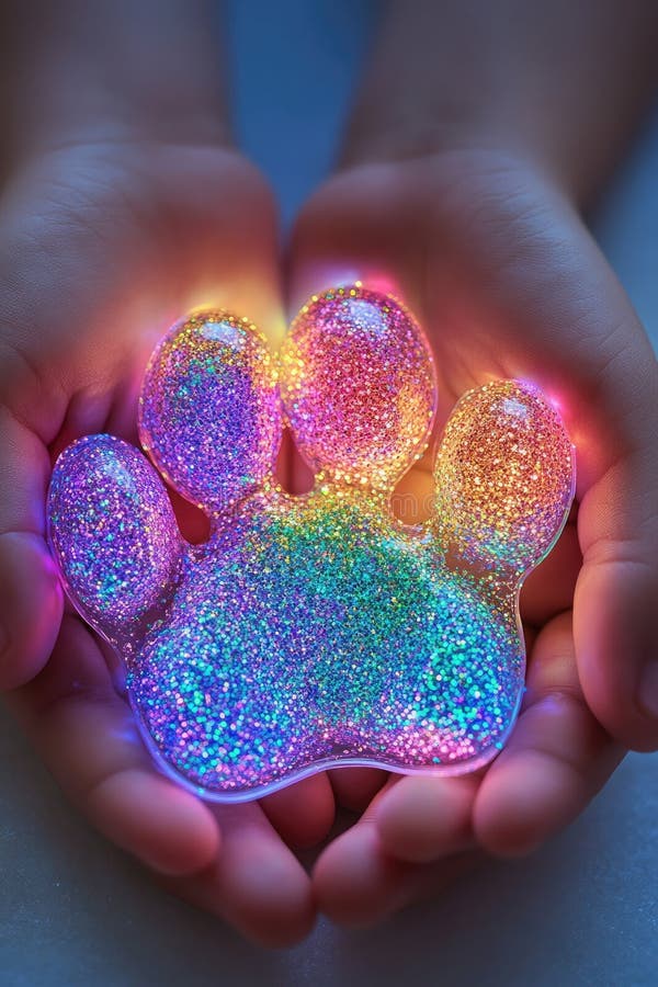 Multicolored Shiny Silicone Cat Paw in Child S Hands. Selective Focus ...