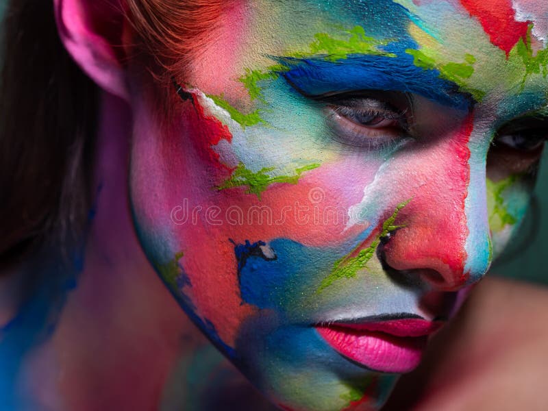 Multicolored Skin, Difficult To Identify. Creative Makeup with Colorful ...