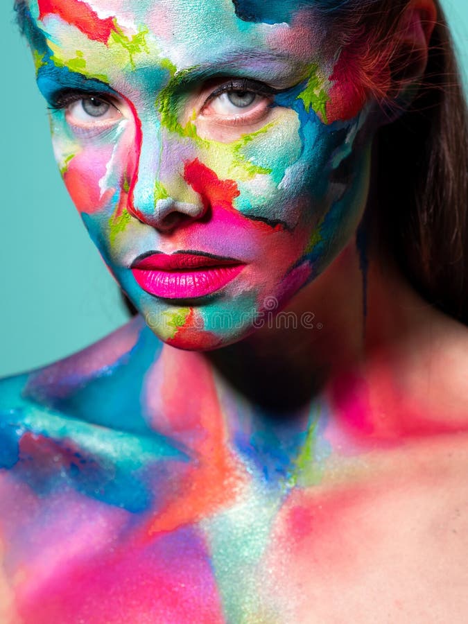 Multicolored Skin, Difficult To Identify. Creative Makeup with Colorful ...