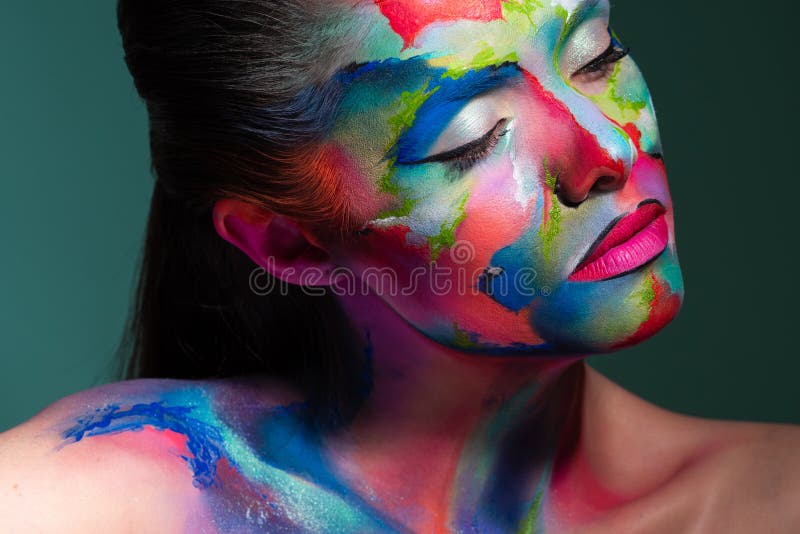 Multicolored Skin, Difficult To Identify. Creative Makeup with Colorful ...