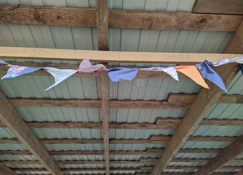 Multicolored Small Triangular Flags in the Wind Stock Image - Image of ...