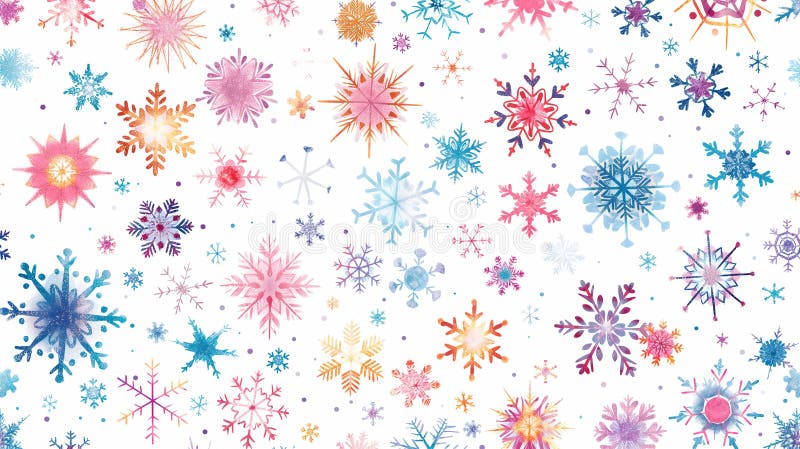 Multicolored Snowflakes in Various Shapes and Sizes Stock Illustration ...