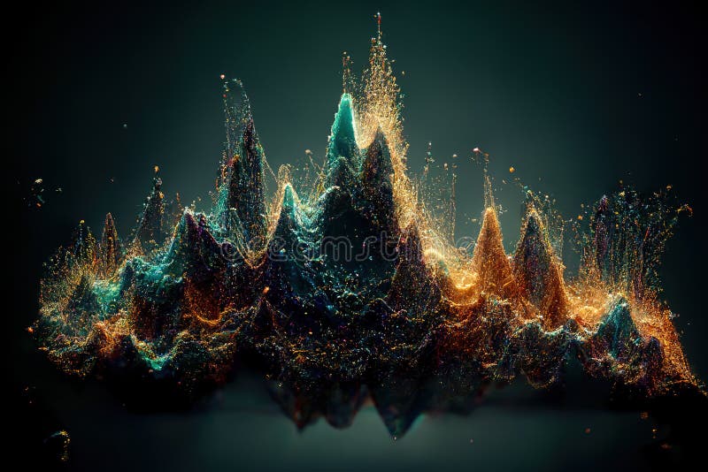 Multicolored Sound Wave with Small Particles on Dark Background ...