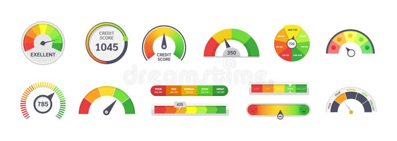 Multicolored Speedometer Scale Set. Meter Level Score Measure Graphic ...