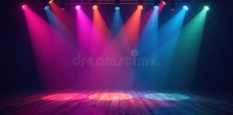 Multicolored Spotlights on a Dramatic Dark Stage, Stage Design ...