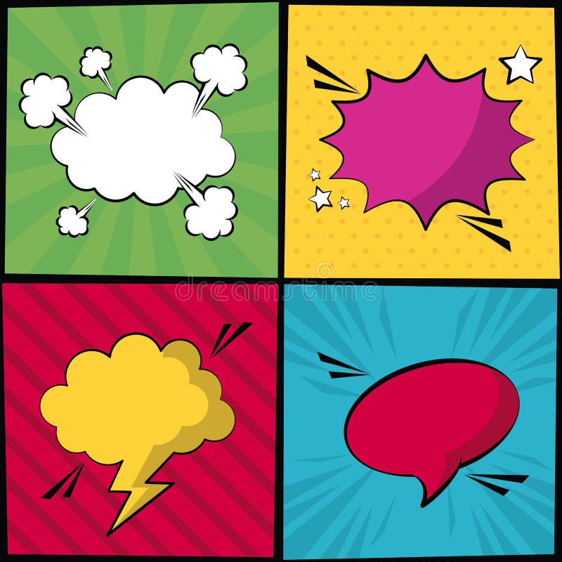 Multicolored Square Banner in Pop Art Style with Stripes and Dialog ...