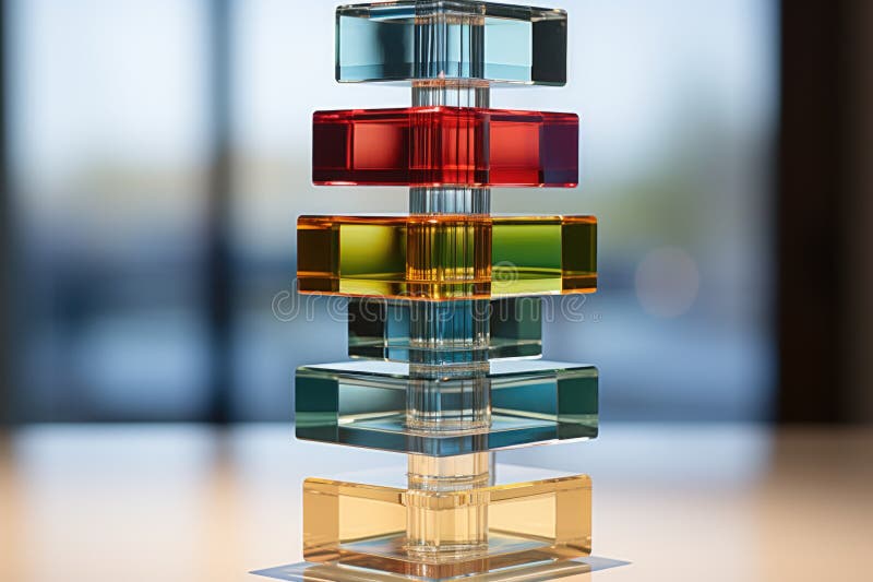 A Multicolored Stack of Glass Blocks on a Table. Stock Illustration ...