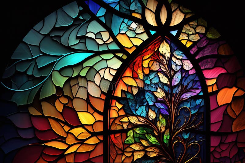 Multicolored Stained Glass Window with Irregular Random Block Pattern ...