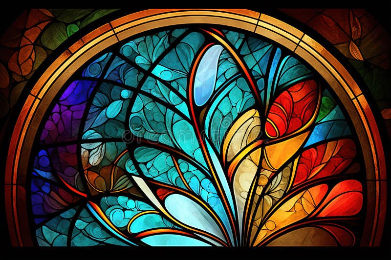 Multicolored Stained Glass Window with Irregular Random Block Pattern ...