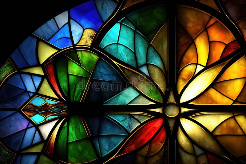 Multicolored Stained Glass Window with Irregular Random Block Pattern ...