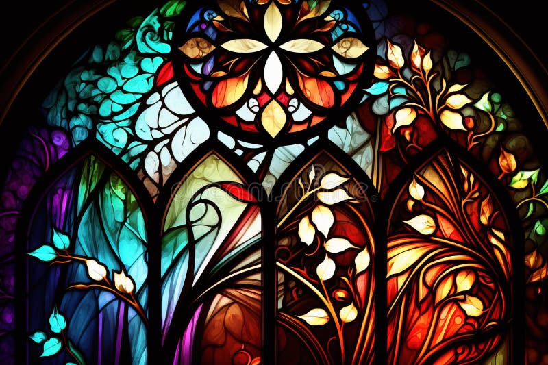 Multicolored Stained Glass Window with Irregular Random Block Pattern ...