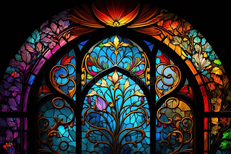Multicolored Stained Glass Window with Irregular Random Block Pattern ...