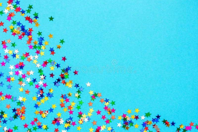 Multicolored Stars on a Blue Paper Background. Stock Image - Image of ...