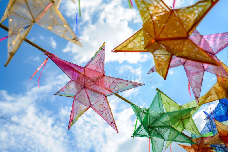 Multicolored Stars Hanging from Strings Stock Photo - Image of ...