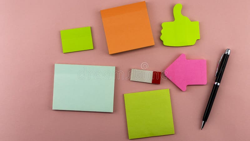 Multicolored Stickers Ballpoint Pen Pink Background Stock Photos - Free ...