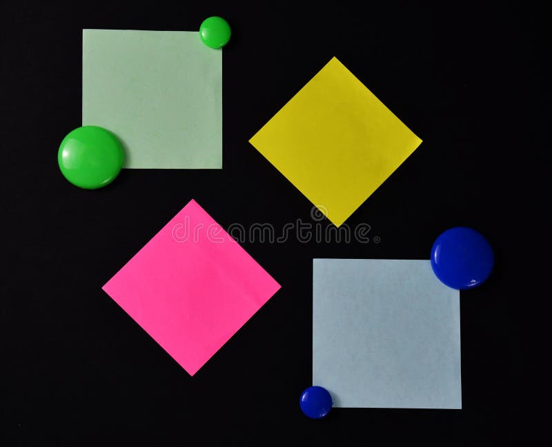 Multicolored Stickers on a Black Table. Stock Image - Image of label ...