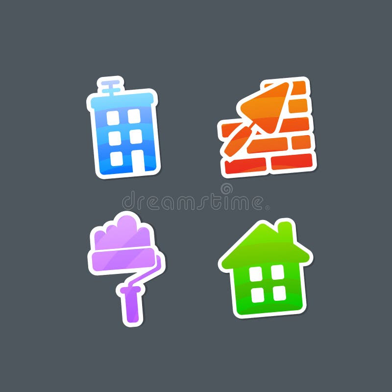 Multicolored Stickers Construction Icons Stock Vector - Illustration of ...