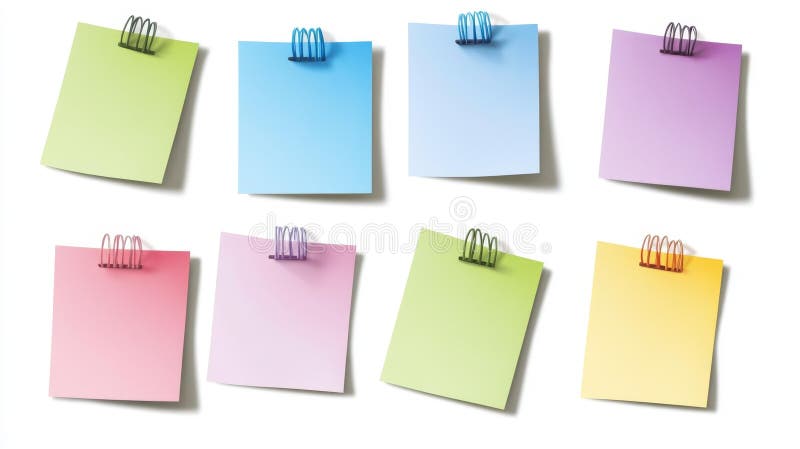 Multicolored Sticky Notes Clipped on a White Background Stock ...