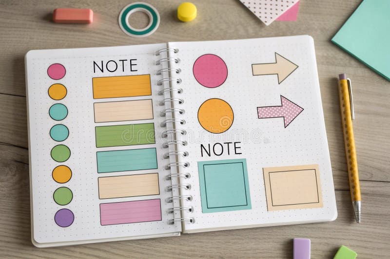 Multicolored Sticky Notes Various Shapes Sizes Spread Out Notebook Page ...