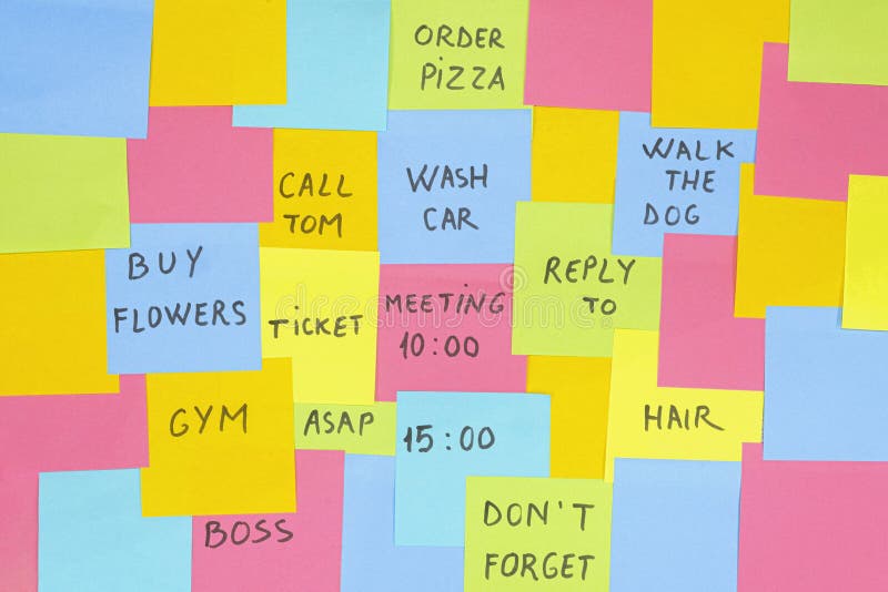 Multicolored Sticky Paper Notes with Various Messages Stock Photo ...