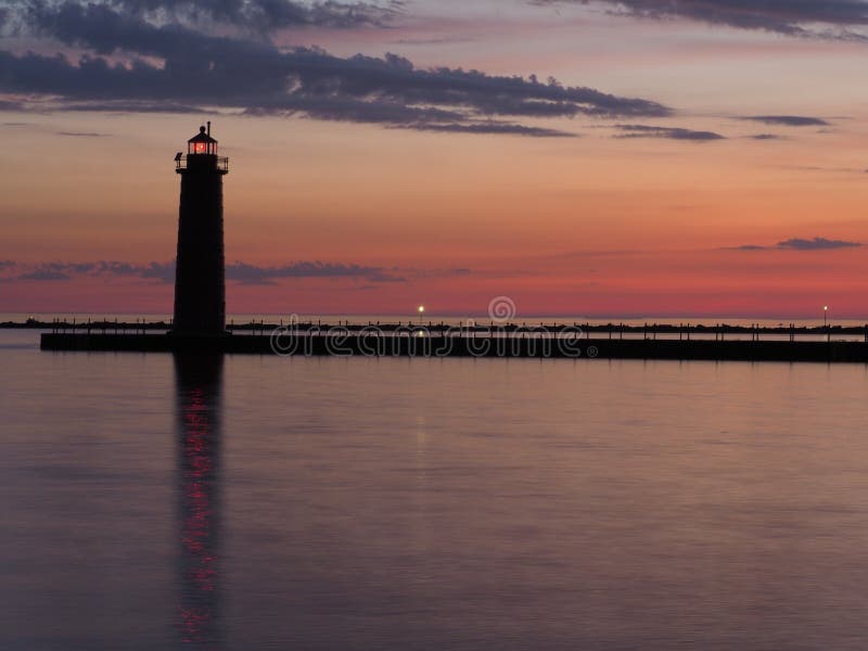 Muskegon Sunset on Lake Michigan. Stock Image - Image of tourism ...