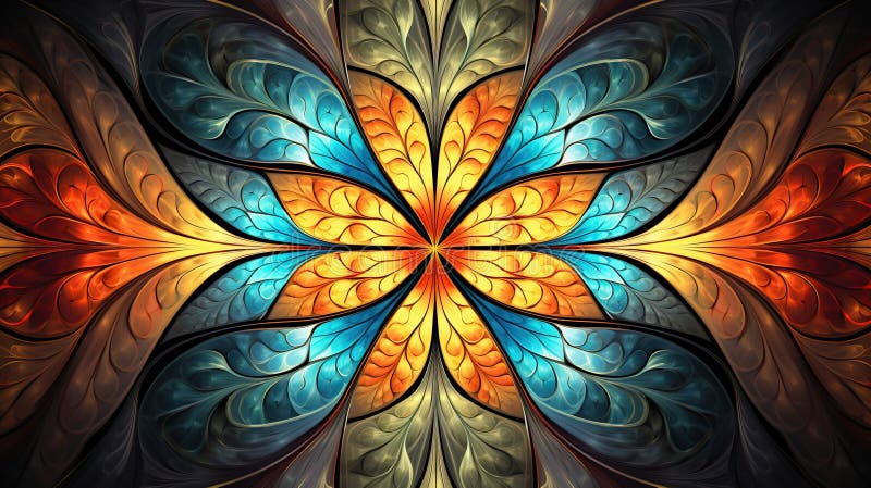 Multicolored Symmetrical Pattern in Stained-glass Window Style ...