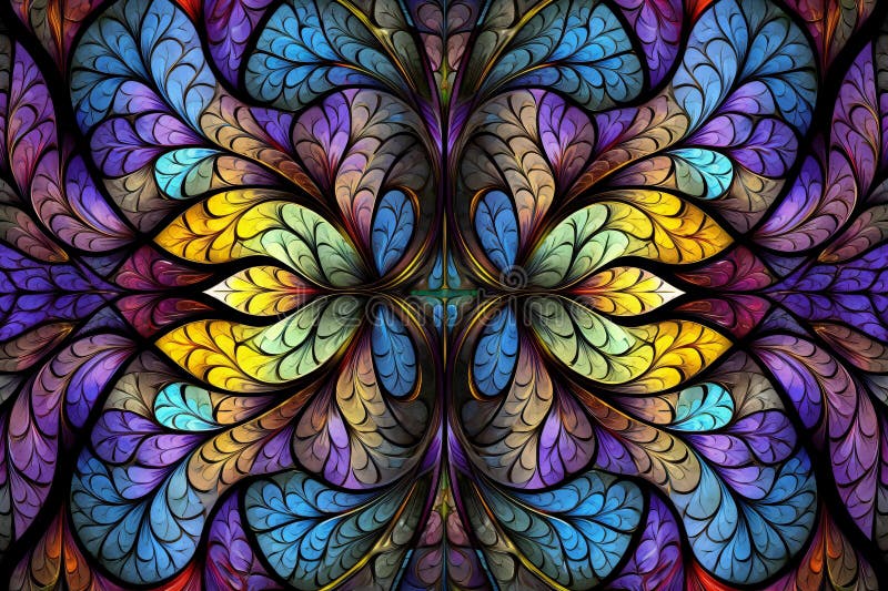 Multicolored Symmetrical Pattern in Stained-glass Window Style Stock ...