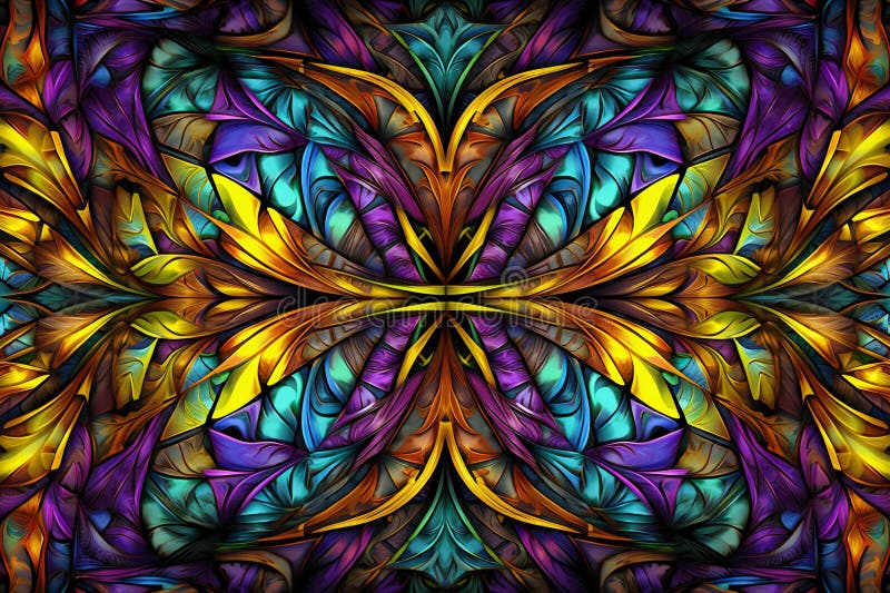 Multicolored Symmetrical Pattern in Stained-glass Window Style Stock ...