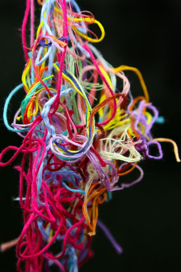 Multicolored Tangled Threads for Needlework on Black Background Stock ...