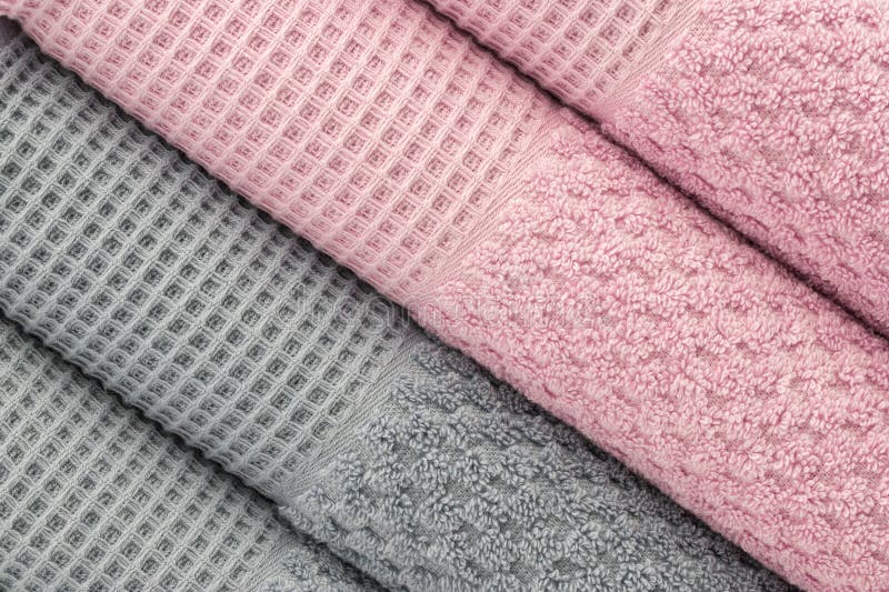 Multicolored Terry Towels, Rolled Up and Stacked on the Table Stock ...