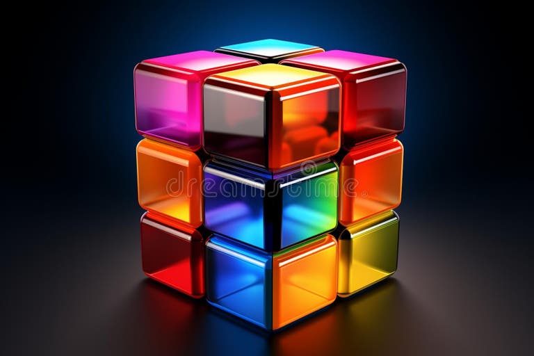 Multicolored Three Dimensional Cube Made from Four Different Types of ...