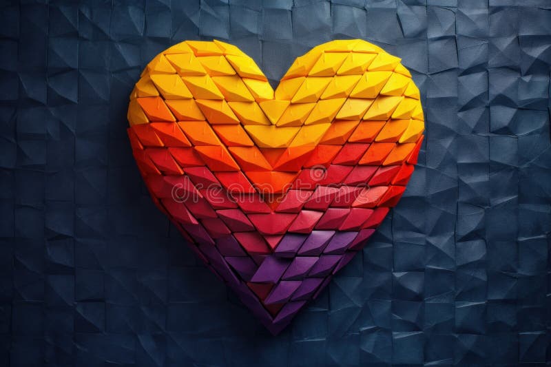 Multicolored Three-dimensional Heart of Geometric Shapes on Dark ...