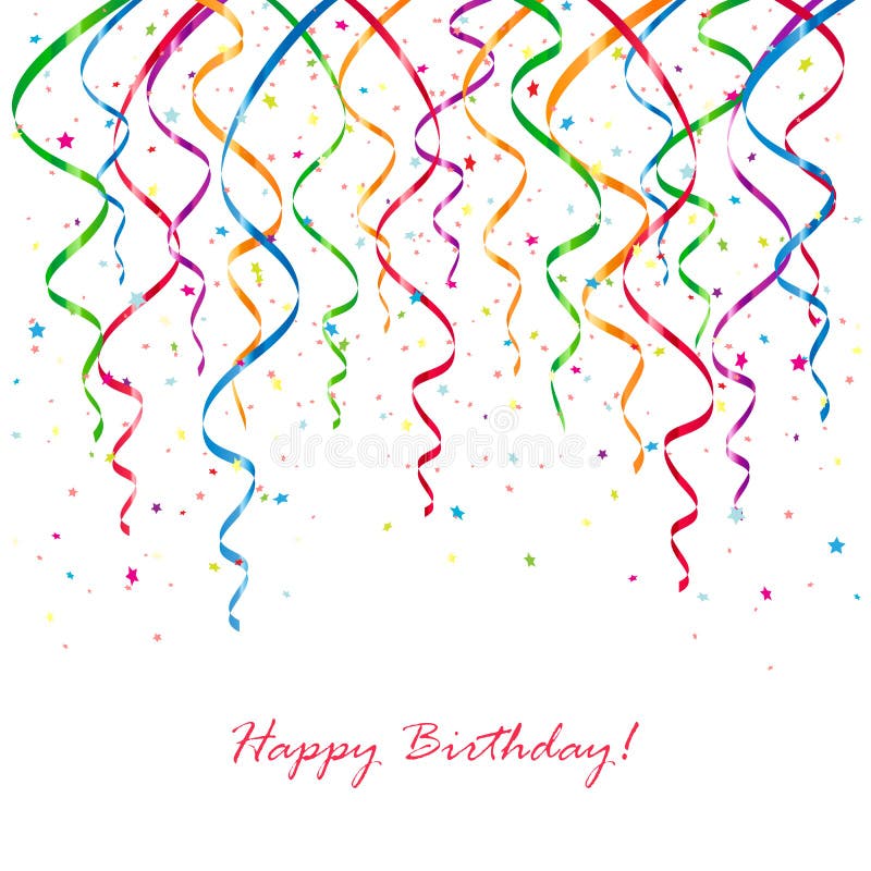 Cartoon Birthday Streamers Confetti Ribbons Set. Cartoon Colorful