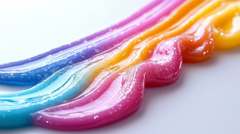 Multicolored Toothpaste Strip Arranged on a Smooth White Surface in ...