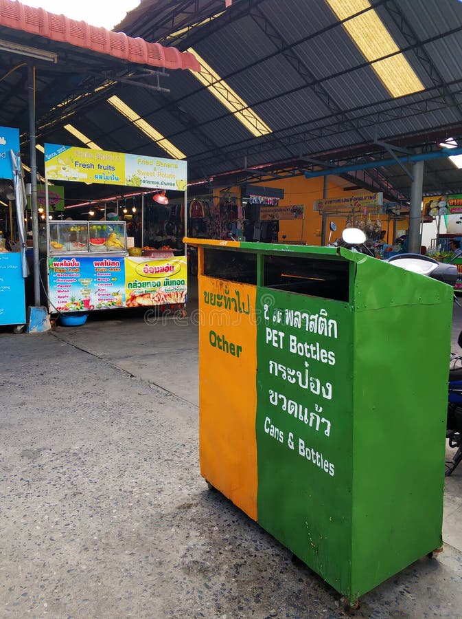 Multicolored Trash Bins for Sorting Garbage on a Thai Street Editorial ...