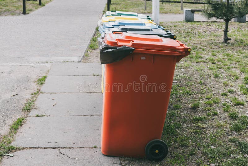 Multicolored Trash Cans Designed for Different Types of Waste on the ...
