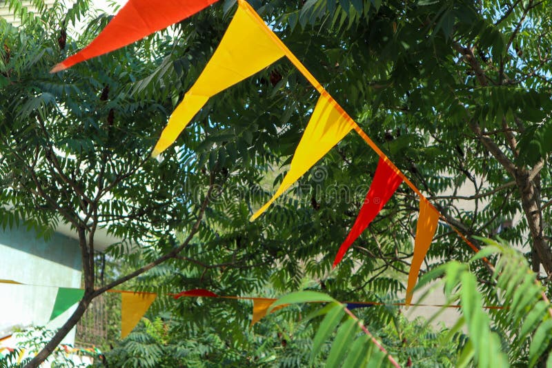 Multicolored Triangular Flags on a Tent Stock Image - Image of bunting ...