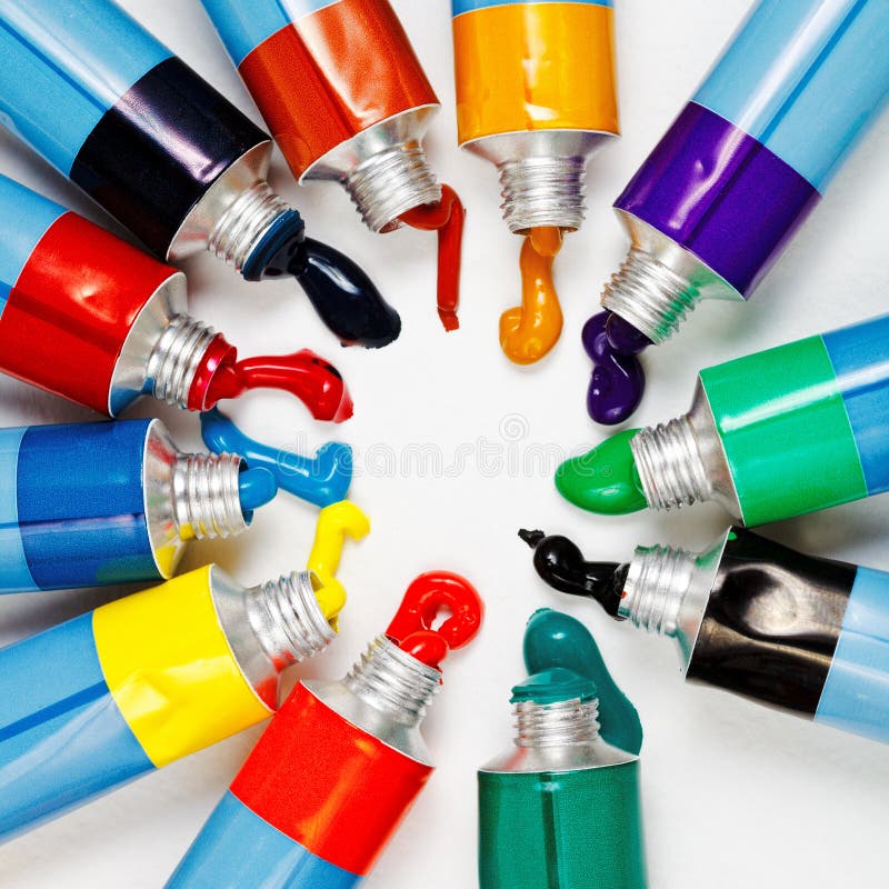Multicolored Tubes with Squeezed Watercolors Stock Photo - Image of ...