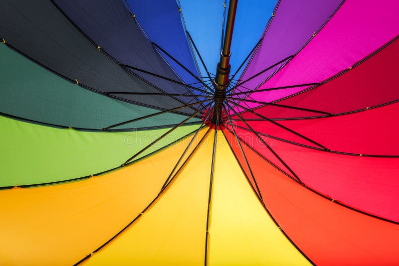 Multicolored Umbrella. Colors of Rainbow Stock Photo - Image of parasol ...