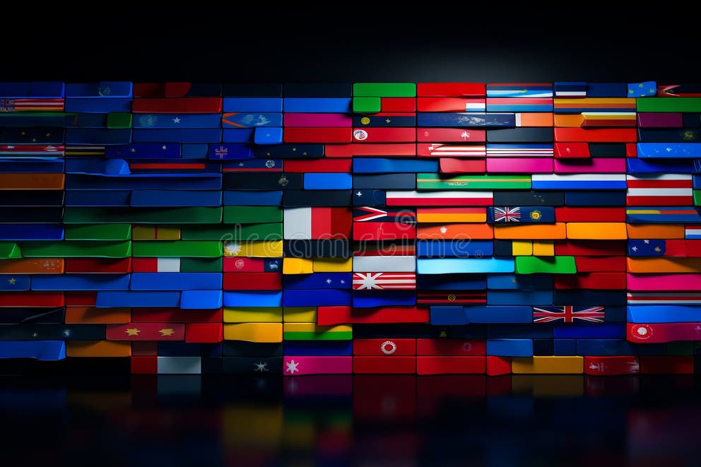 Multicolored Wall of Flags of Different Countries is Shown. Generative AI Stock Image - Image of ...