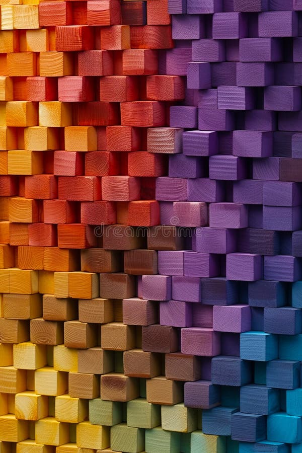 Multicolored Wall of Wooden Blocks with Rainbow of Colors in the ...