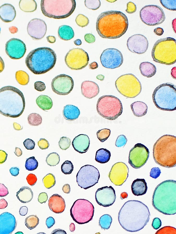 Multicolored Watercolor Painted Bubbles on White Paper Stock Image ...