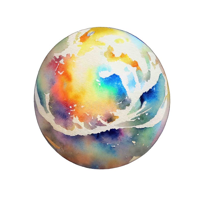 Multicolored Watercolor Planet Design Illustration on White Background ...