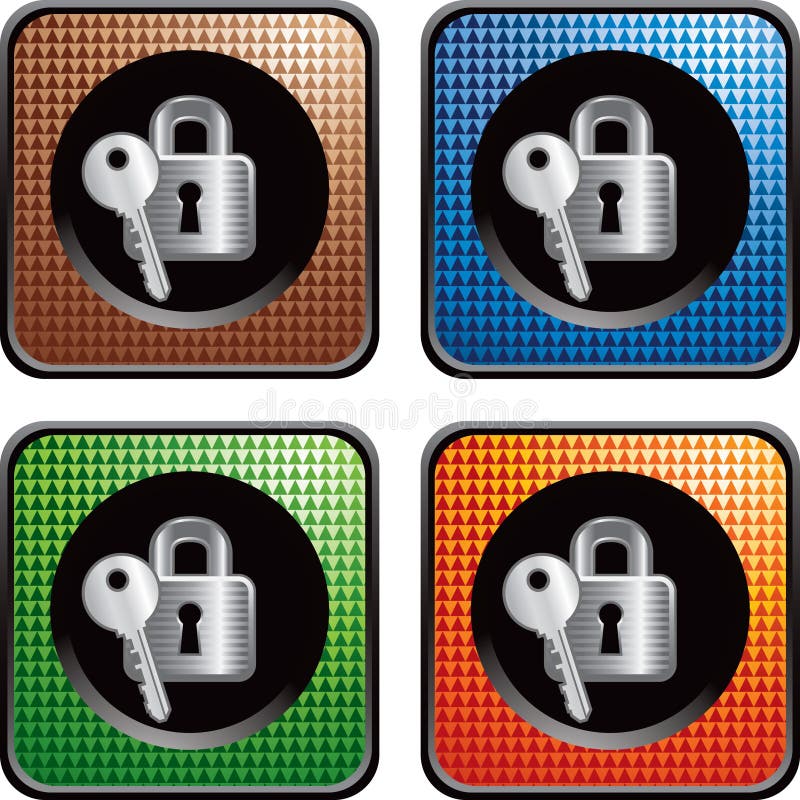 Multicolored Web Buttons With Lock And Key Stock Vector - Illustration ...